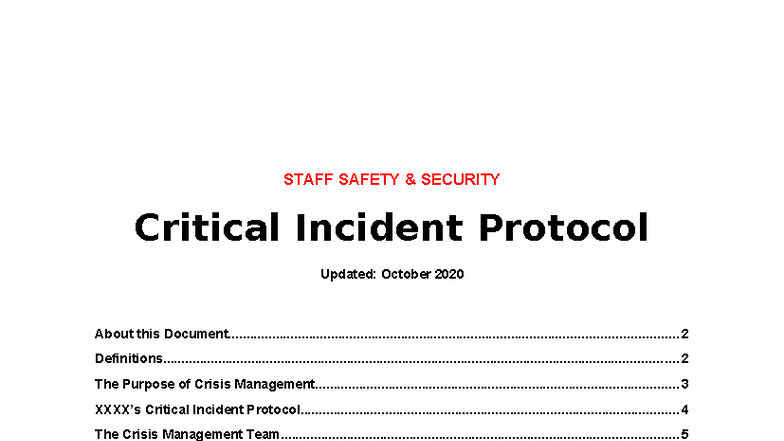 STAFF SAFETY SECURITY: Critical Incident Protocol (Updated Oct 2020 ...