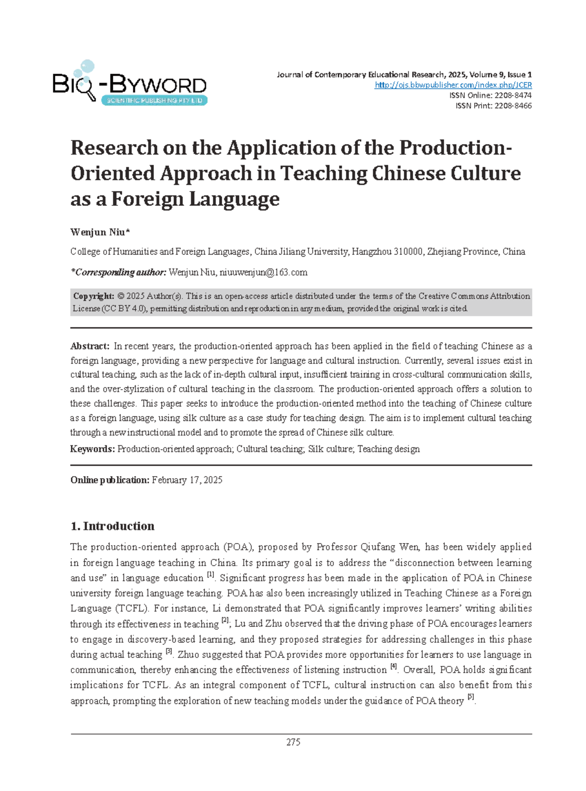Research on POA in Teaching Chinese Culture as a Foreign Language - Studocu