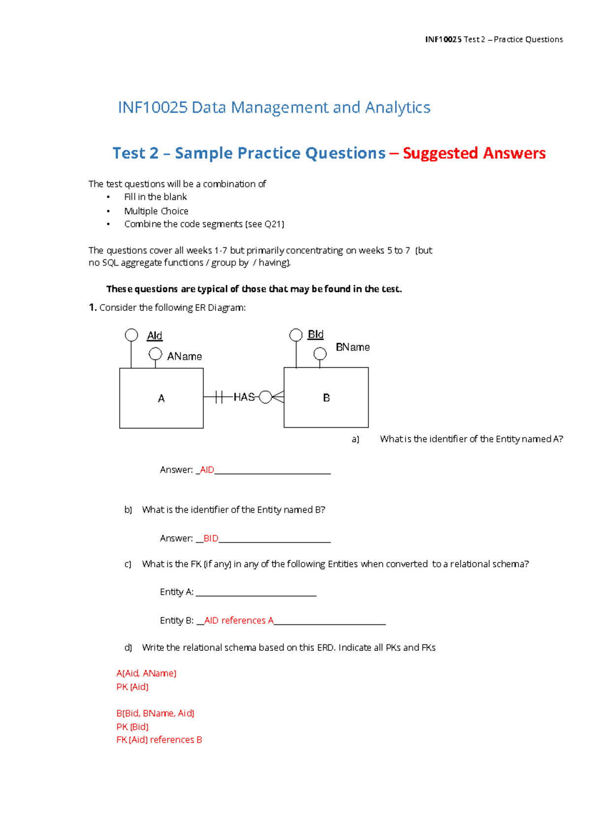 INF10025 Test 2 Practice Questions and Suggested Answers - Studocu