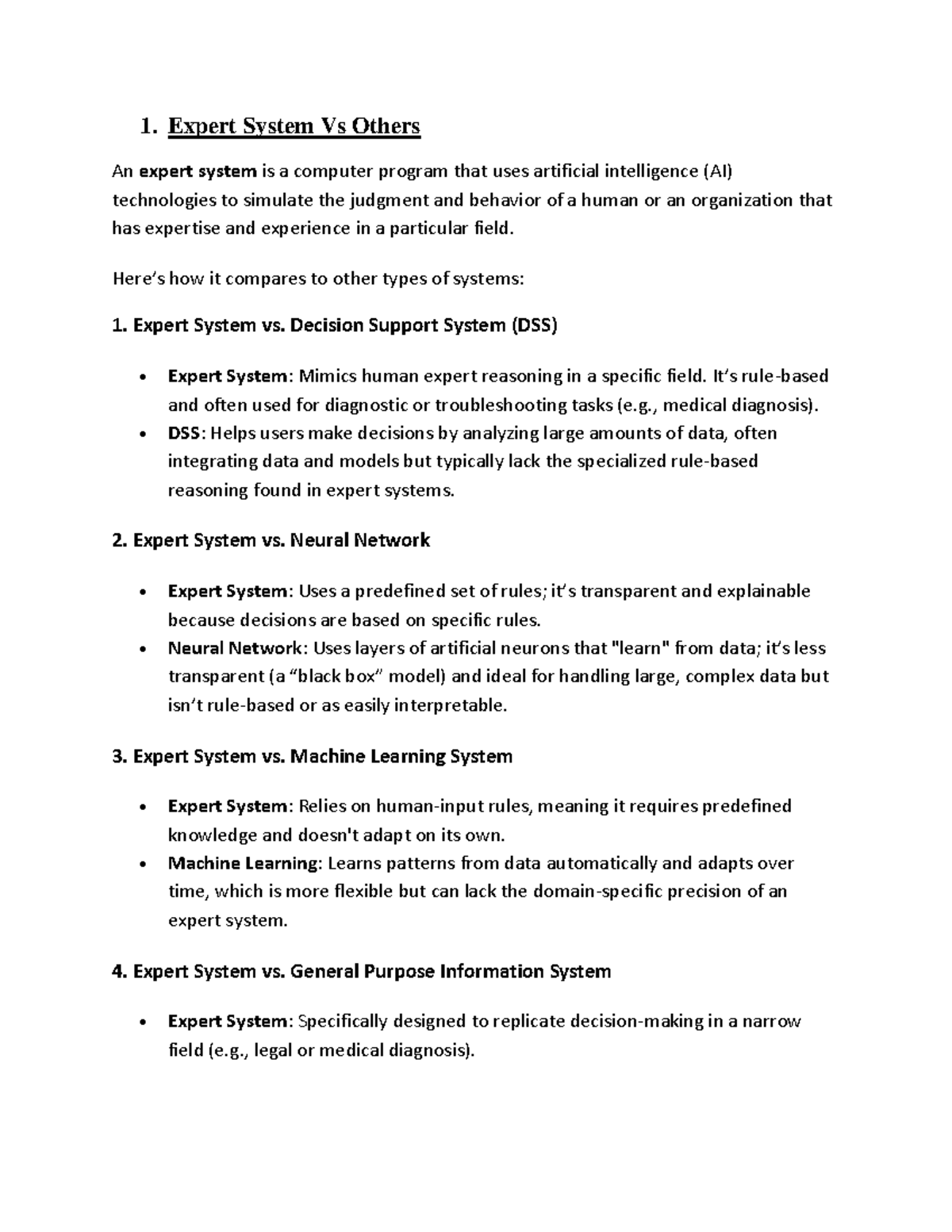 CS101: Expert Systems vs. Other AI Technologies Explained - Studocu