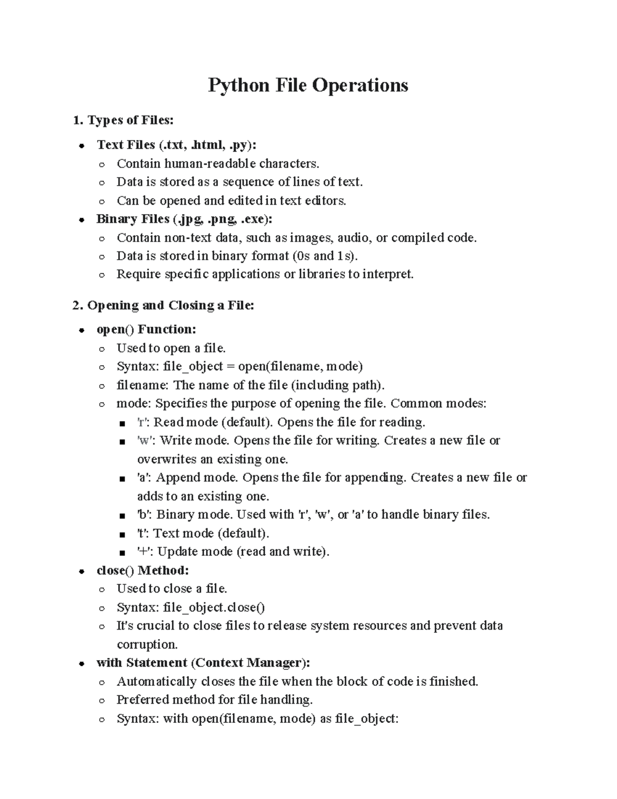 Python File Operations: Types, Opening, Closing, and Manipulation - Studocu