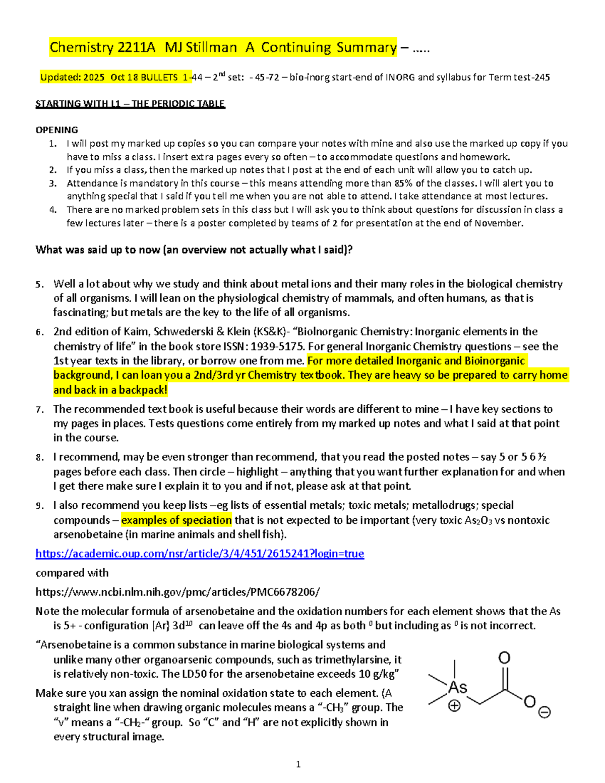 Chemistry 2211A: Summary of Inorganic Chemistry Notes (Oct 2025) - Studocu