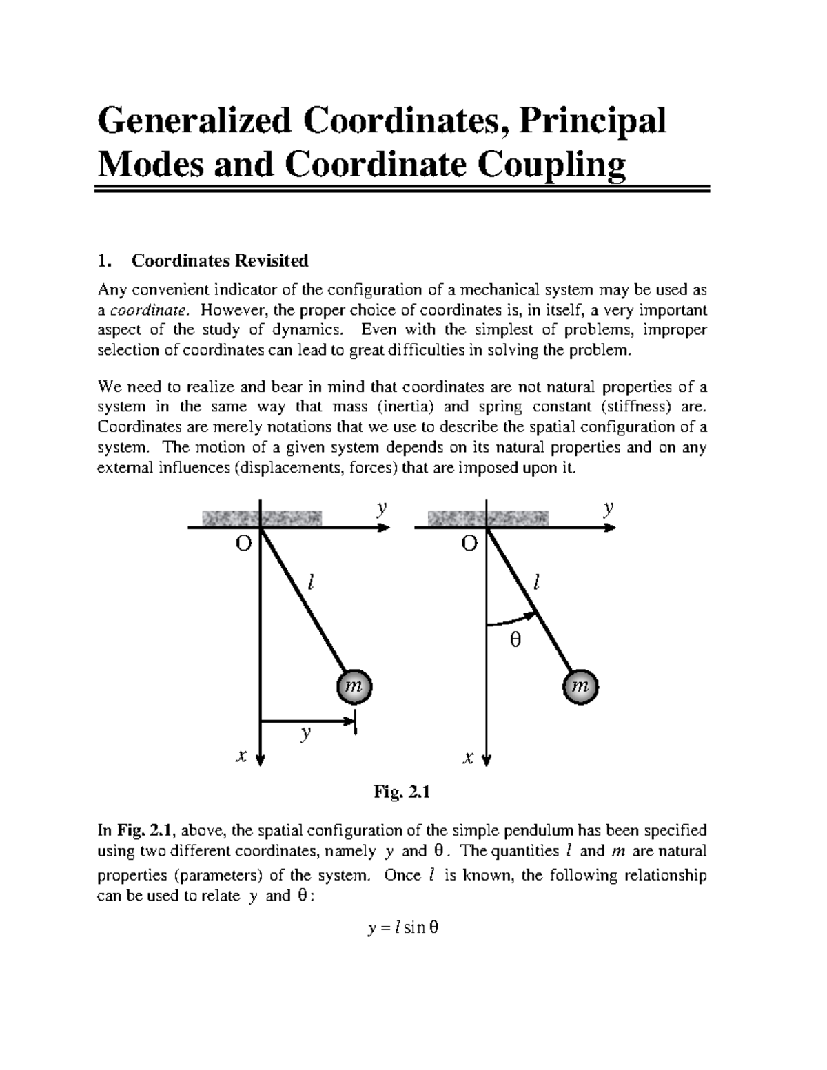 Principle Modes And Coordinate Coupling Generalized Coordinates Principal Modes And
