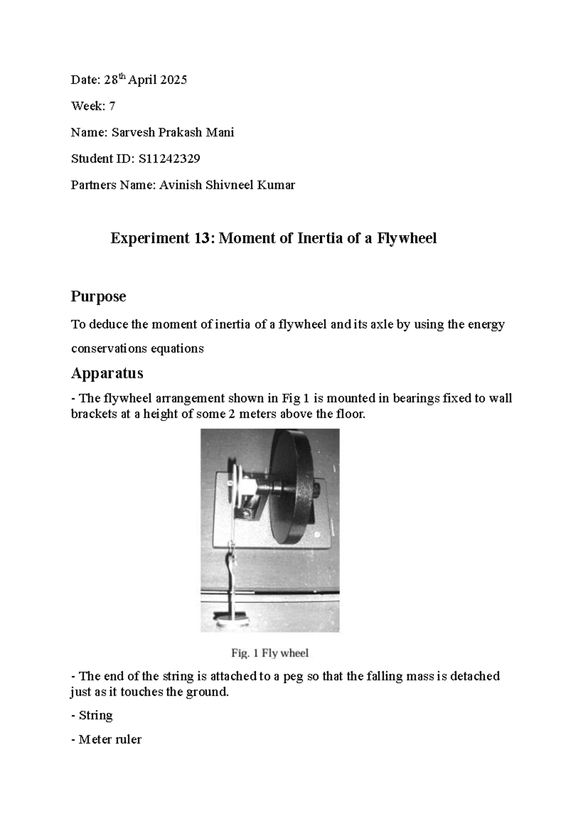 PH102 Lab 3: Moment of Inertia of a Flywheel Experiment - Studocu
