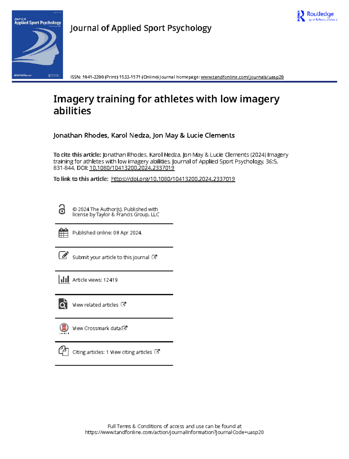 Imagery Training for Athletes with Low Imagery Abilities: Insights and ...