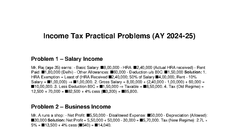 Income Tax Practical Problems (AY): Salary, Business & Capital Gains ...