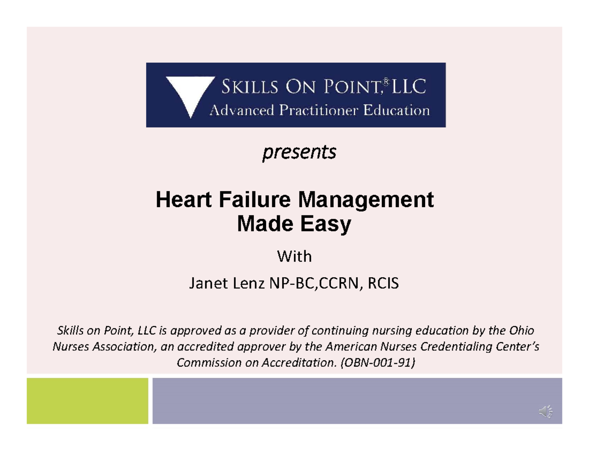 Heart Failure Management: Insights from Janet Lenz (RCIS) - Studocu