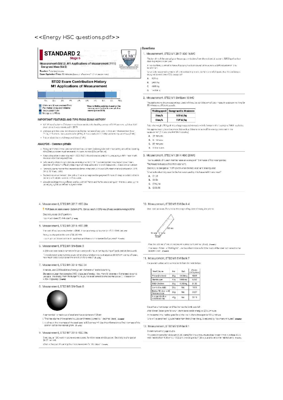 Energy HSC Questions: Measurement & Applications (STD2 M1) - Studocu