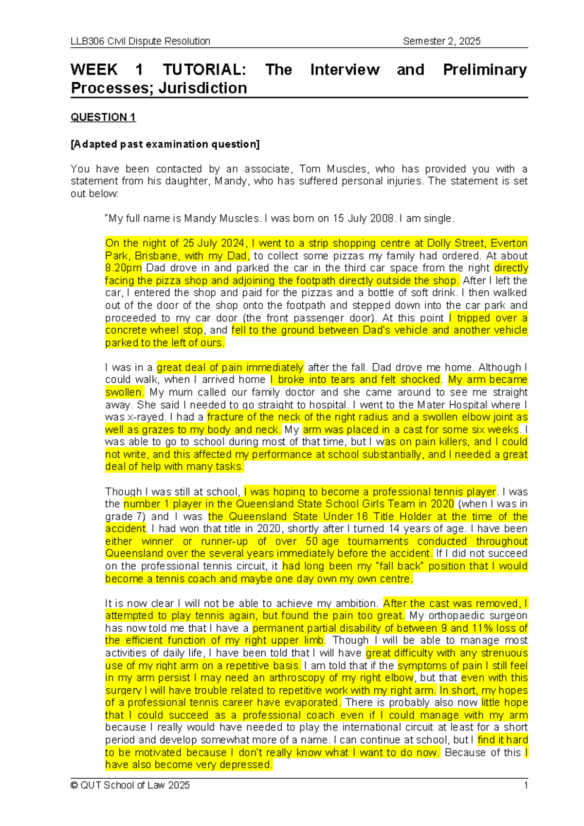 LLB306 Civil Dispute Resolution Semester 2, 2025: Week 1 & 2 Tutorial ...