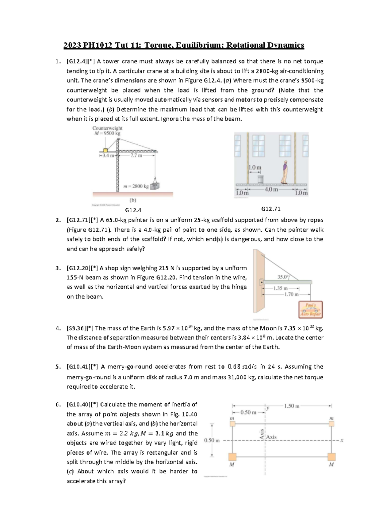 2023 PH1012 Tut 11: Torque & Rotational Dynamics Analysis - Studocu