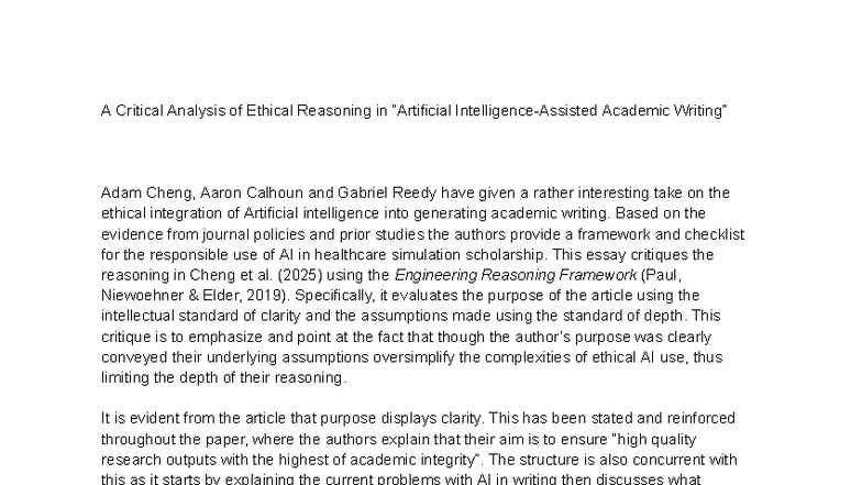 Critical Analysis of Ethical AI Use in Academic Writing (ENGR 301 ...