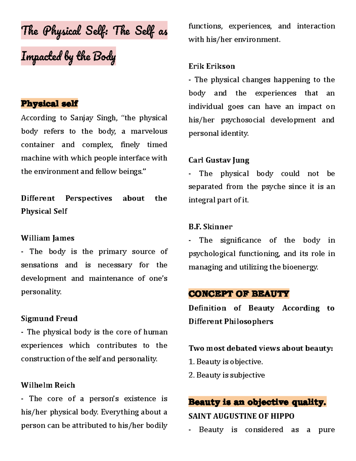 PSY100 Midterms - The Physical Self: Body, Identity, and Beauty ...