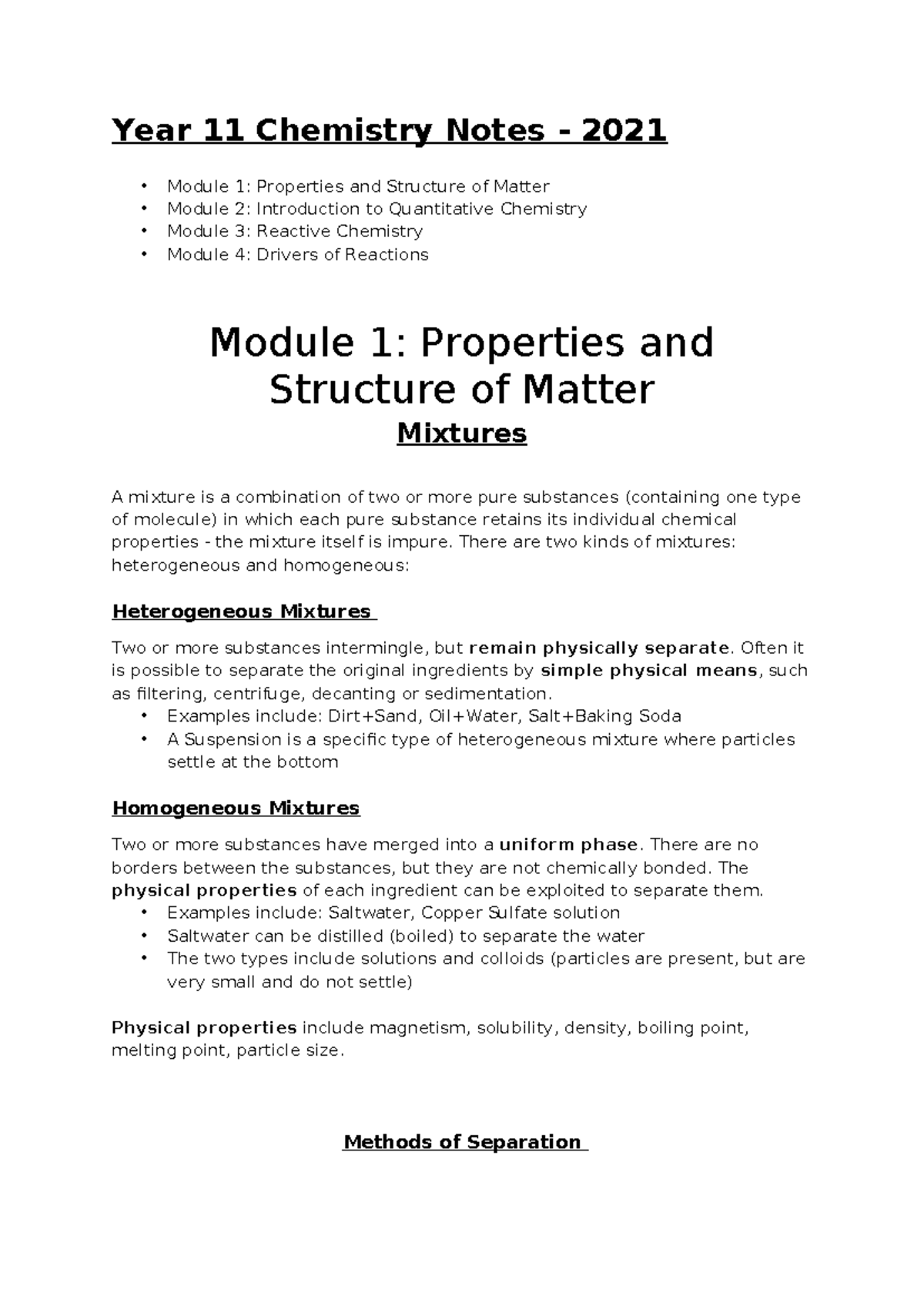 Year 11 Chemistry Notes: Modules 1-4 Overview - Studocu