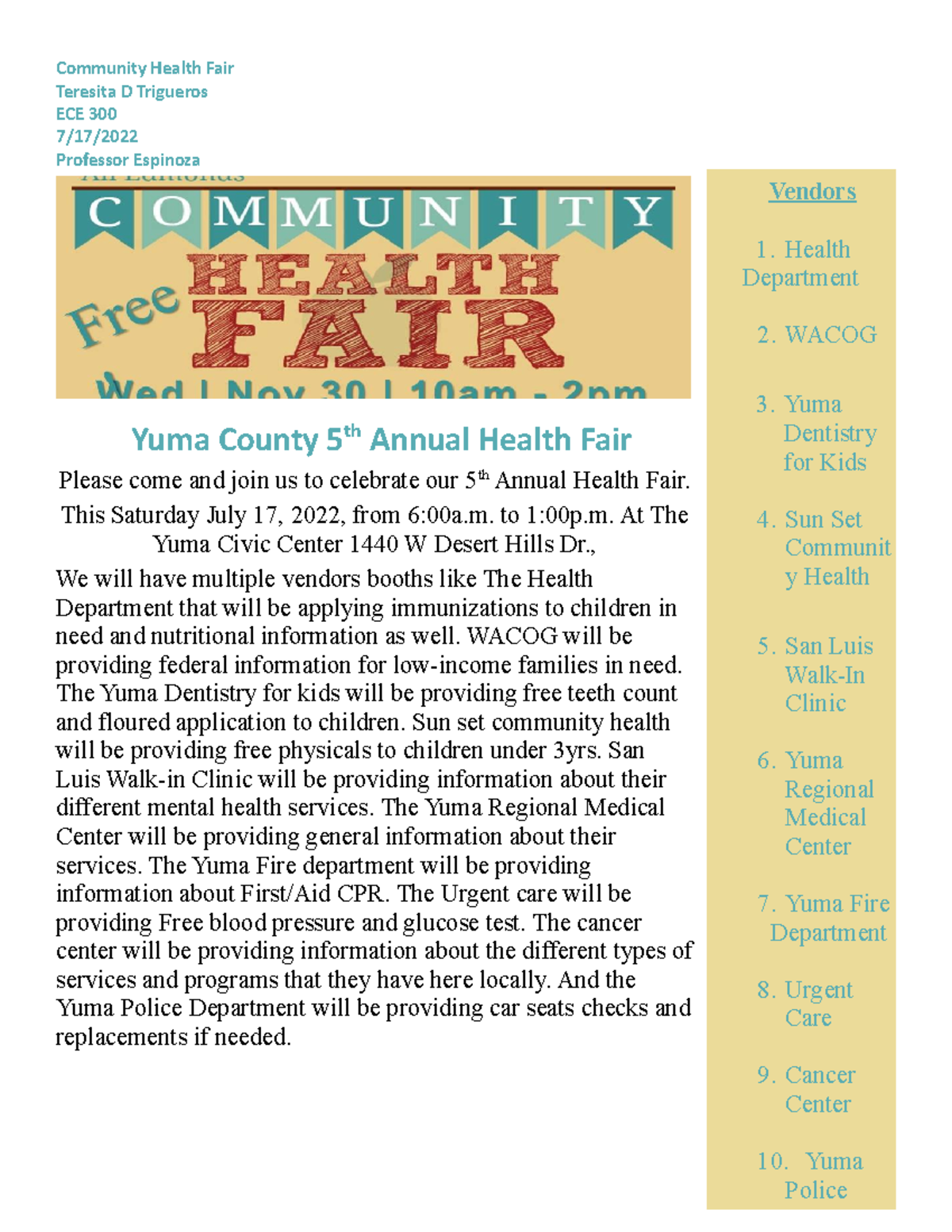 ECE 300 Community Health Fair Pamphlet - July 17, 2022 - Studocu