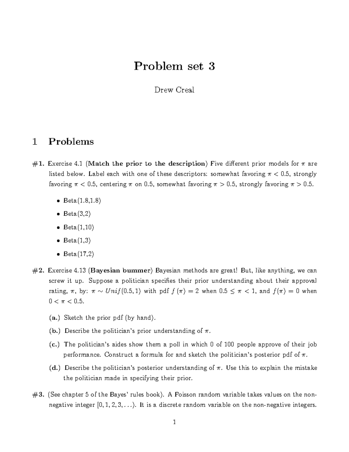 Problem Set 3: Bayesian Analysis and Poisson Distribution Exercises ...