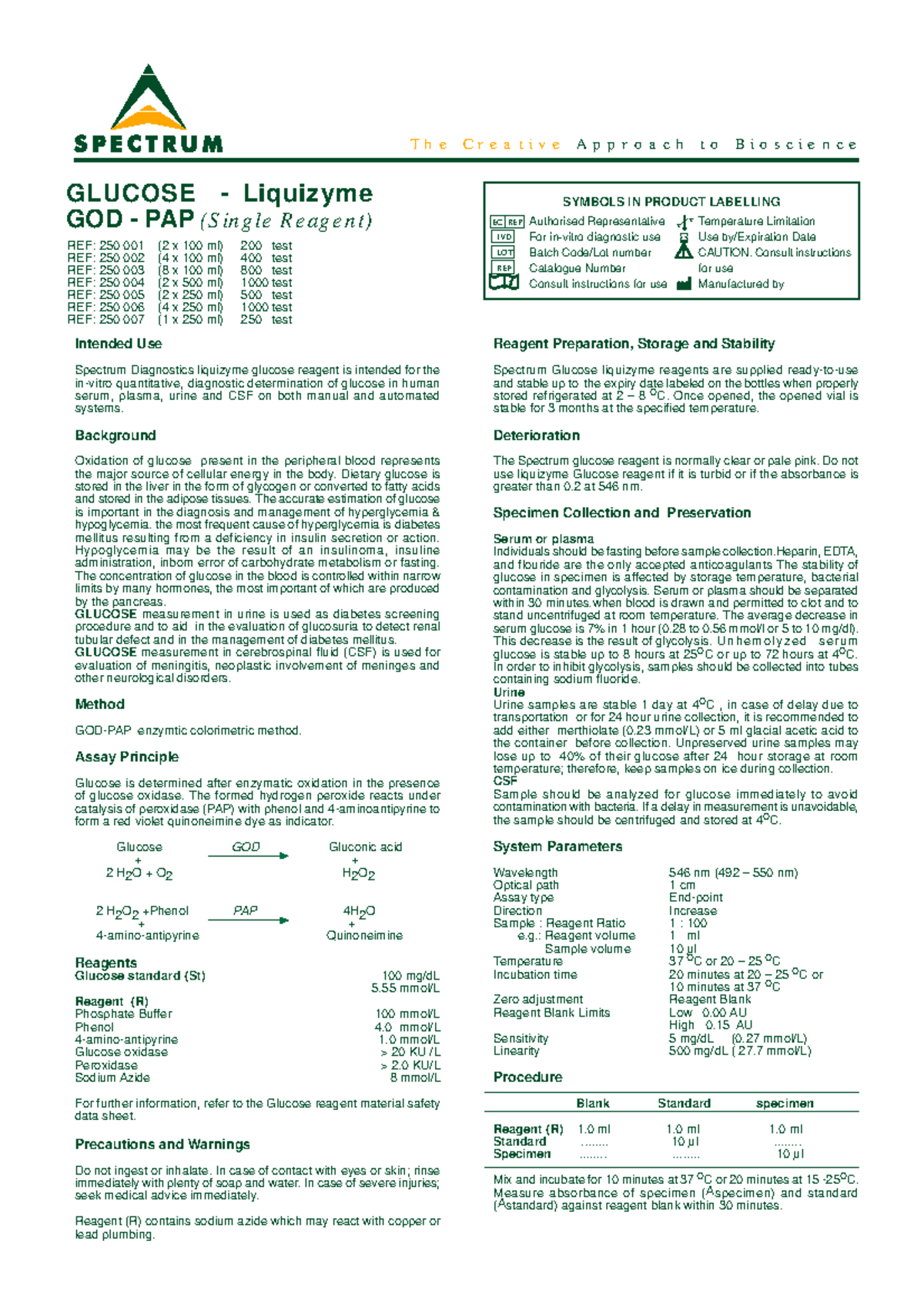 Glucose GOD-PAP - god pap analysis and documentation - IVD LO T REF o C ...
