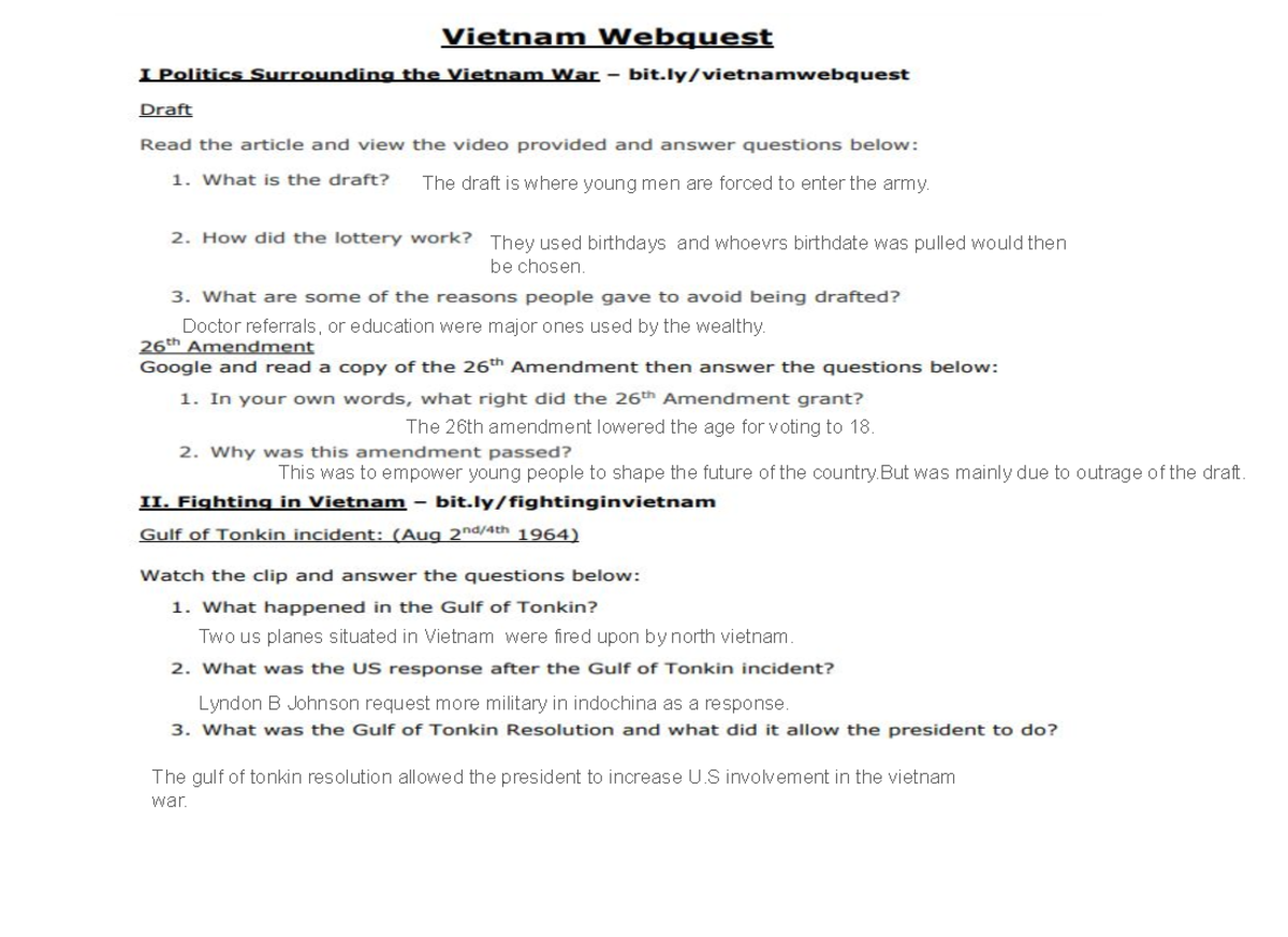 Vietnam War Webquest: Key Events & Implications in US Involvement - Studocu