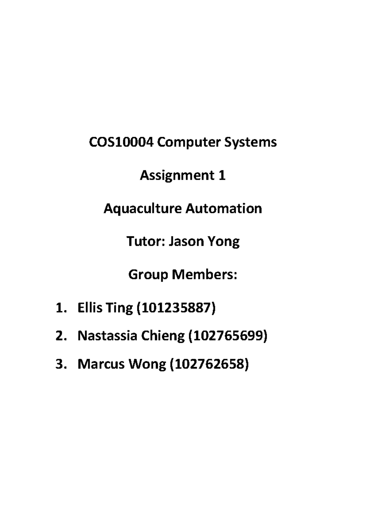 Computer System Assignment 1 Cos10004 Computer Systems Assignment 1