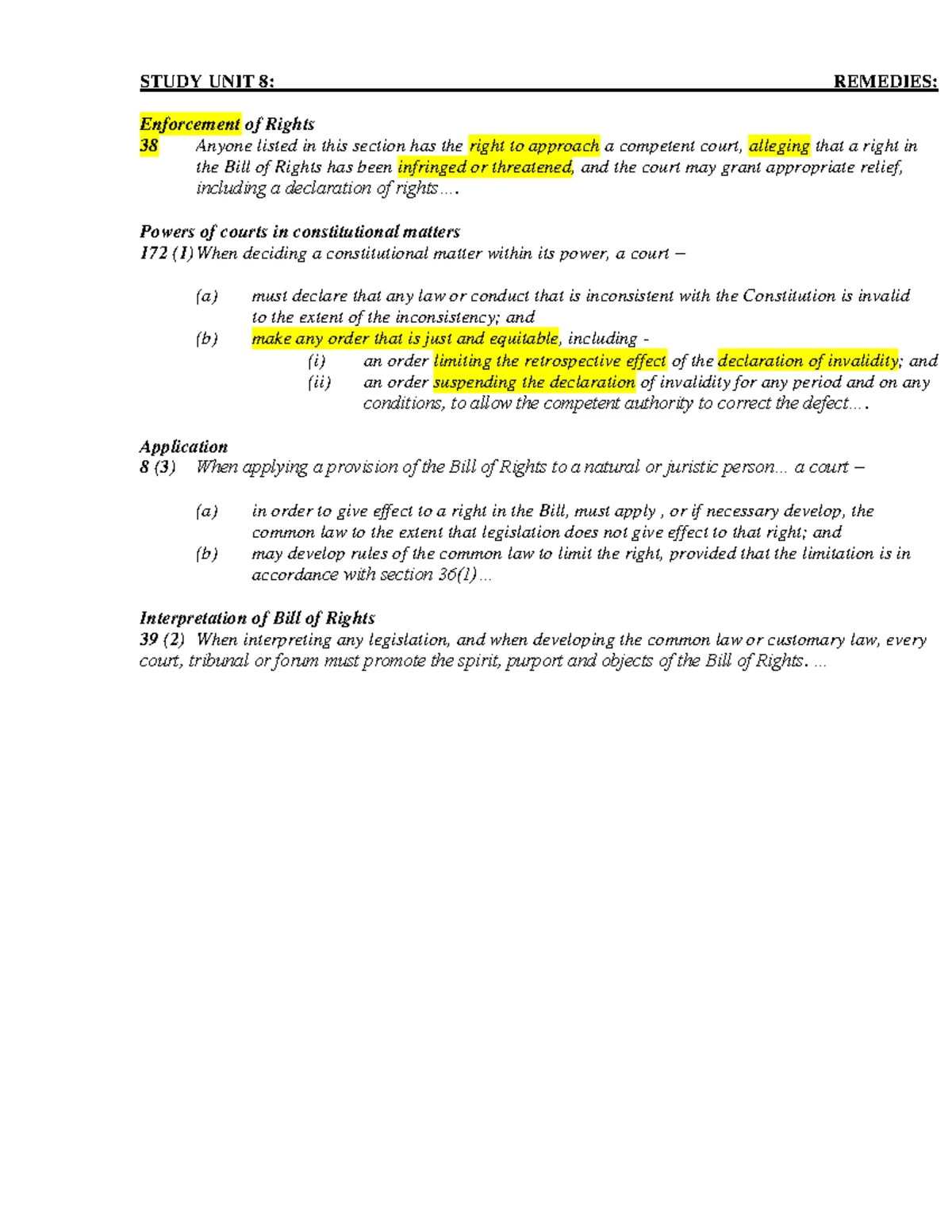 IURI 275 - Summary Notes on Constitutional Law & the Bill of Rights ...