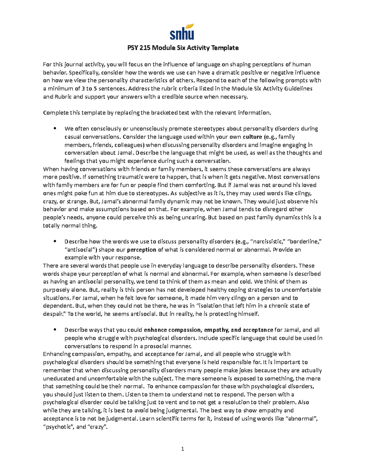 PSY 215 Module 6: Journal on Language and Perception of Disorders - Studocu