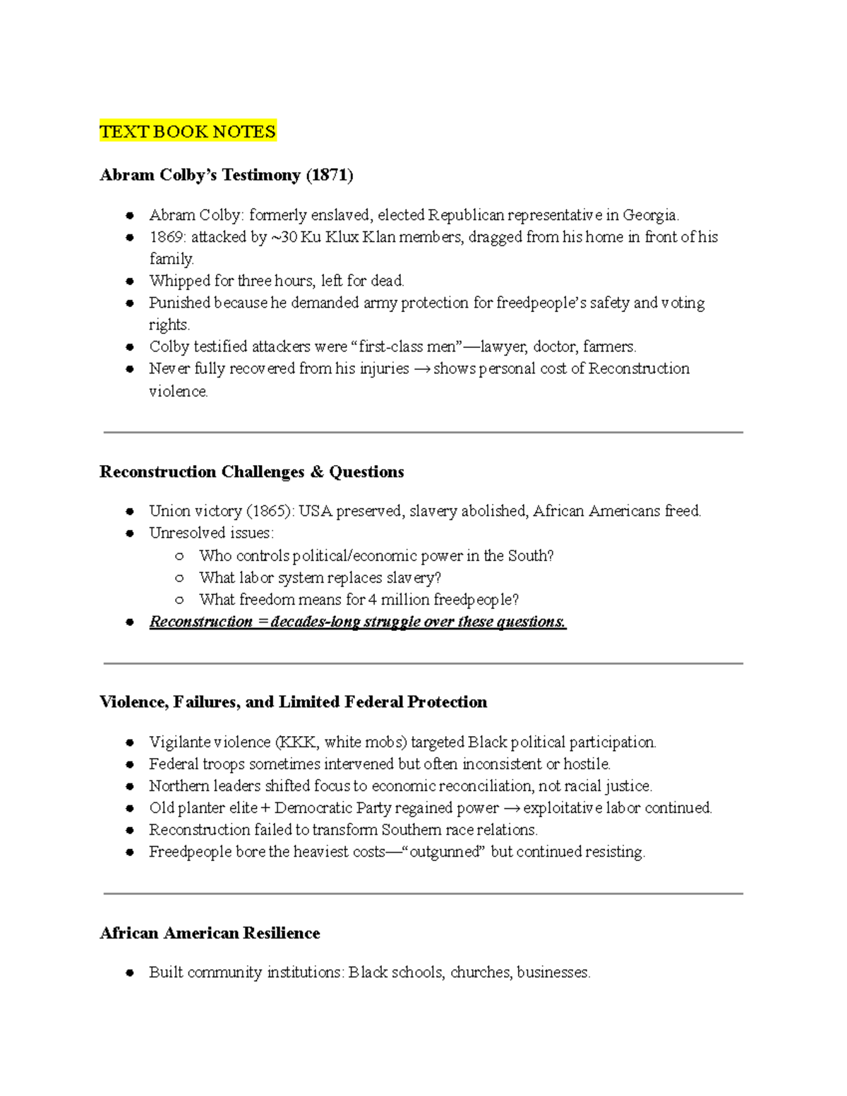 HN US History Notes: Reconstruction Era Challenges and Achievements ...