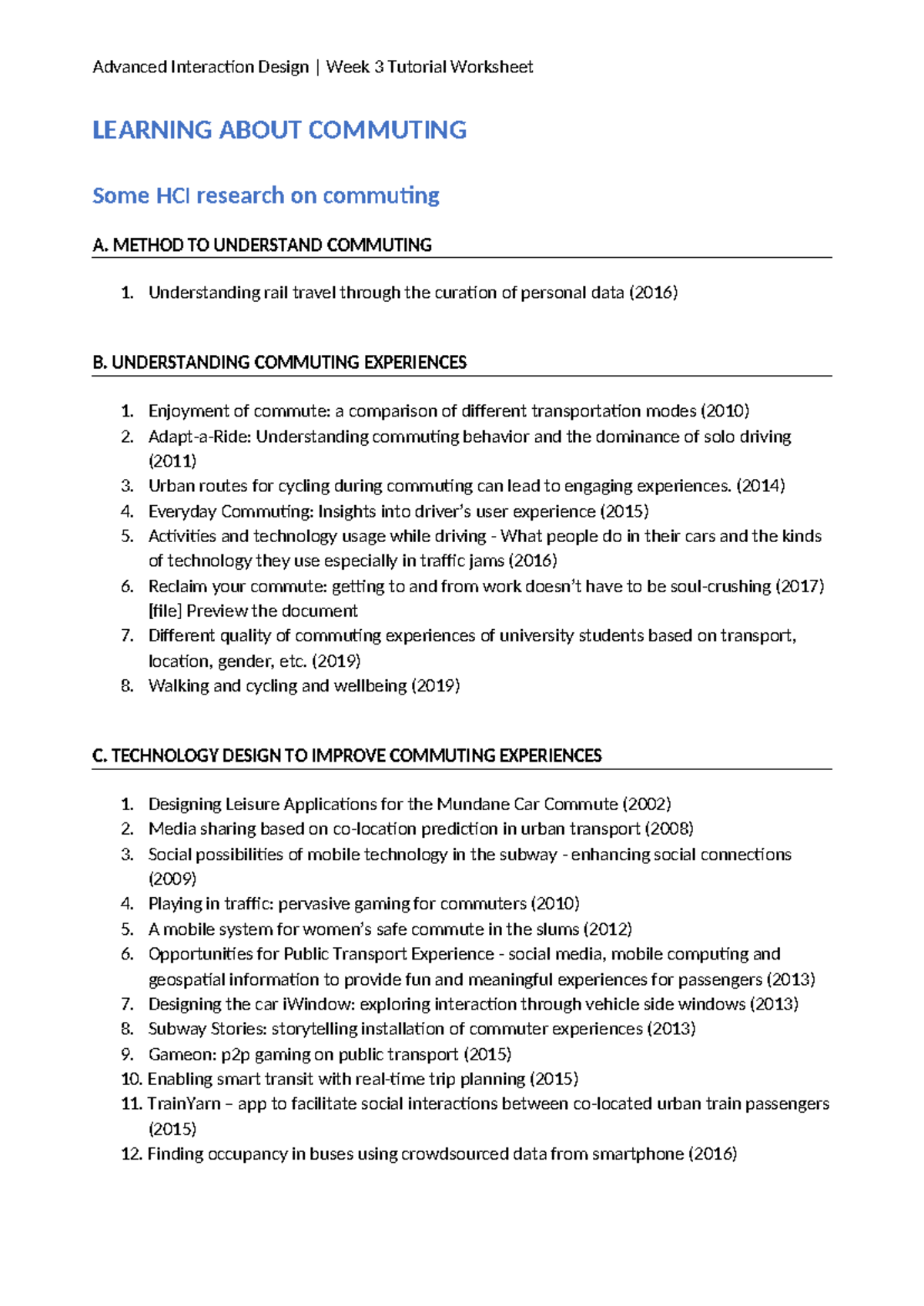 Advanced Interaction Design (AID 301) Week 3 Tutorial: Commuting Insights - Studocu