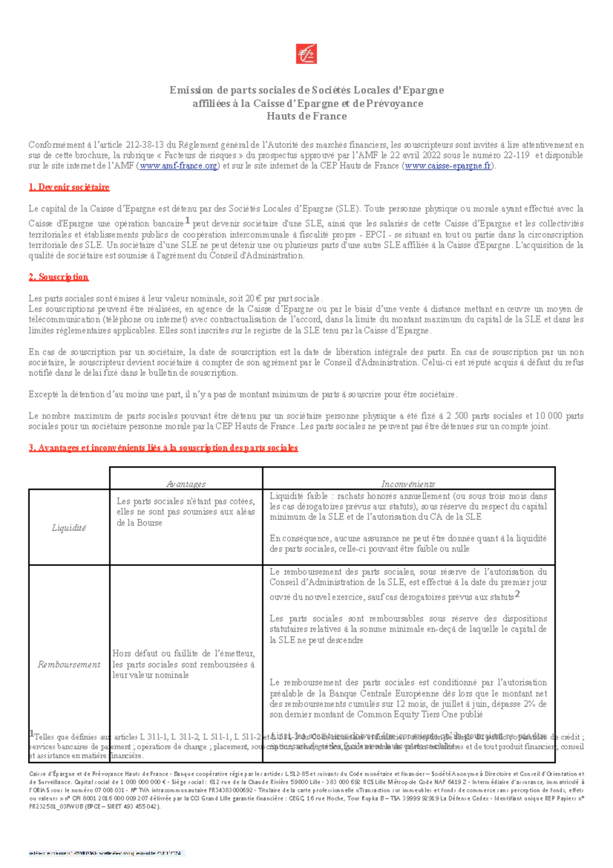 Fiche Technique sur l'Émission de Parts Sociales - Caisse et Prévoyance ...