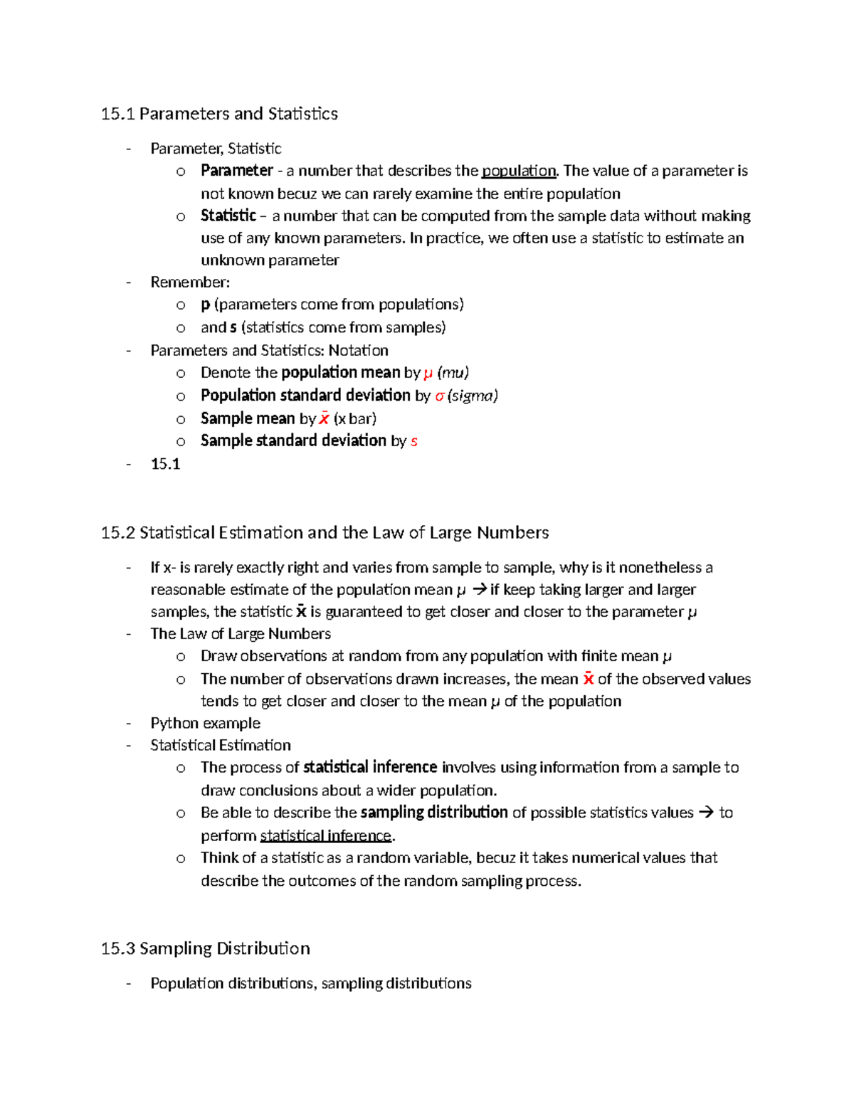 Chap15 Sampling Distributions - 15 Parameters and Statistics Parameter ...