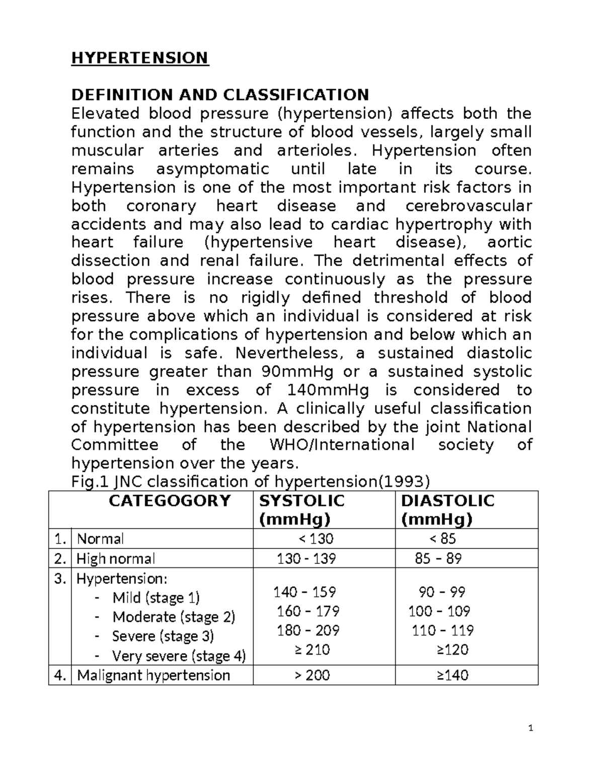 Pathology in nursing - HYPERTENSION DEFINITION AND CLASSIFICATION ...