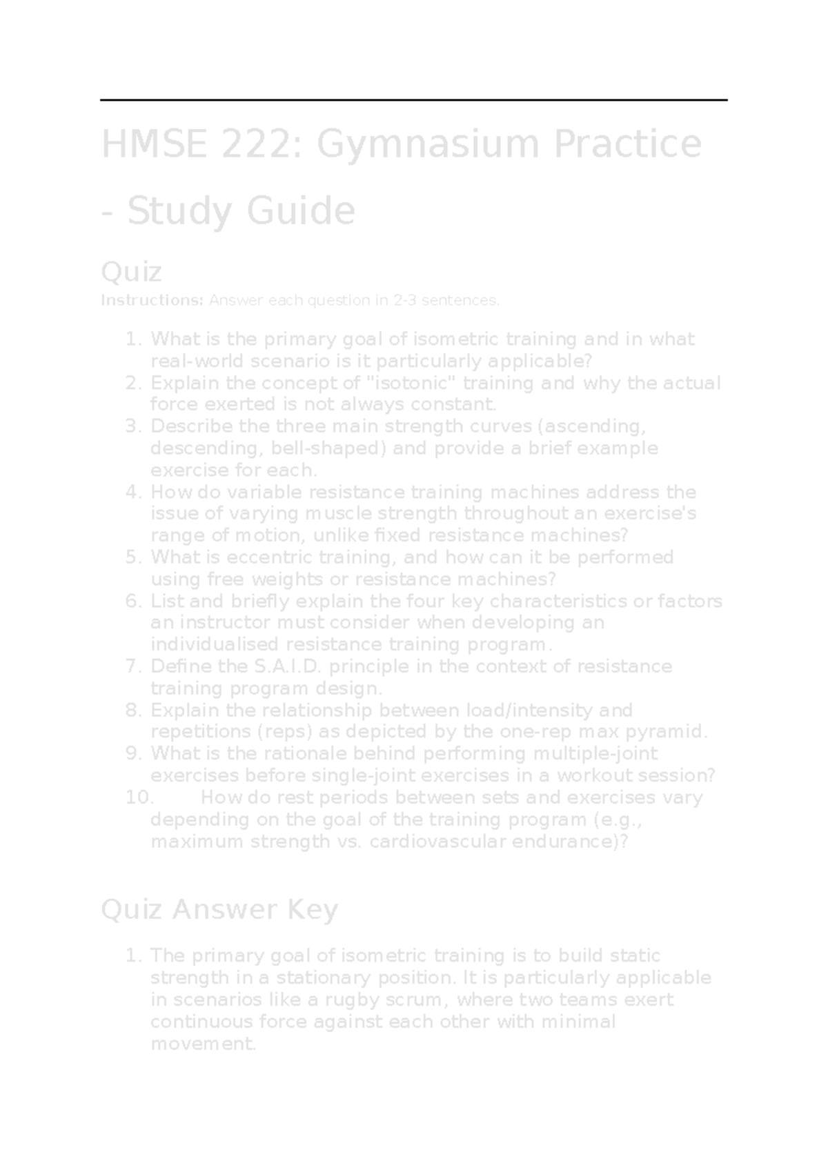 HMSE 222 - Gymnasium Practice Study Guide Quiz Notes - Studocu