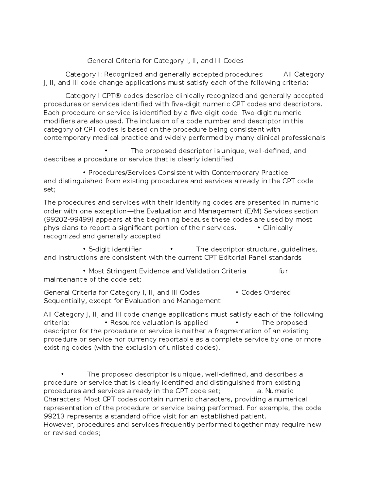 CPT Code Change Criteria: Category I, II, and III Overview - Studocu