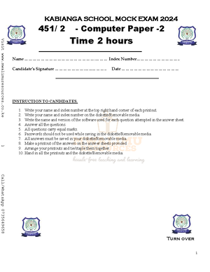 COMP paper 1 - MARANDA HIGH SCHOOL Kenya Certificate of Secondary ...