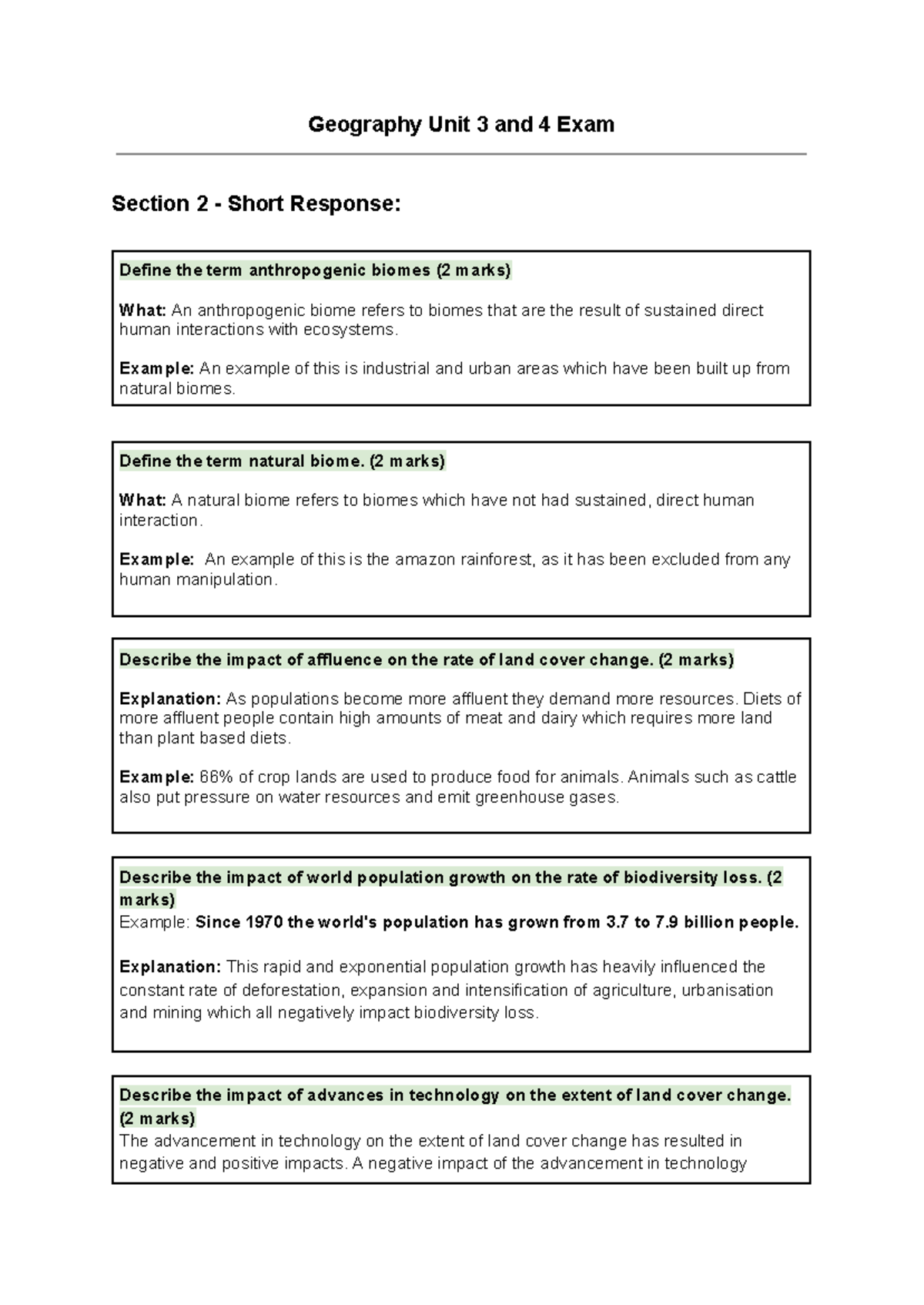 Geography Unit 3 and 4 Exam - Geography Unit 3 and 4 Exam Section 2 ...