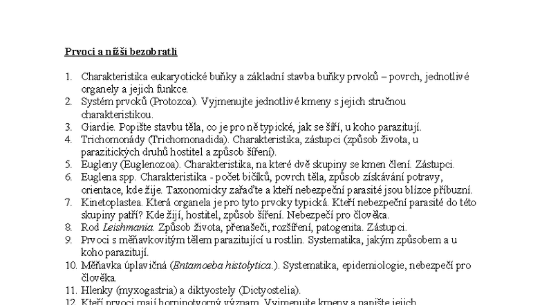 Biologie: Prvoci a Nižší Bezobratlí - Charakteristika a Systém 1-43 ...