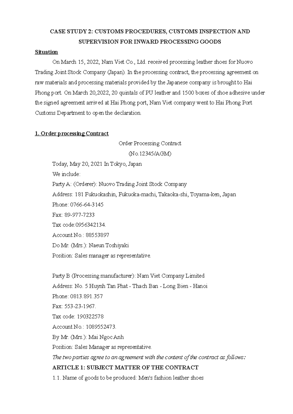 CASE STUDY 2: CUSTOMS PROCEDURES & INSPECTION FOR INWARD PROCESSING ...