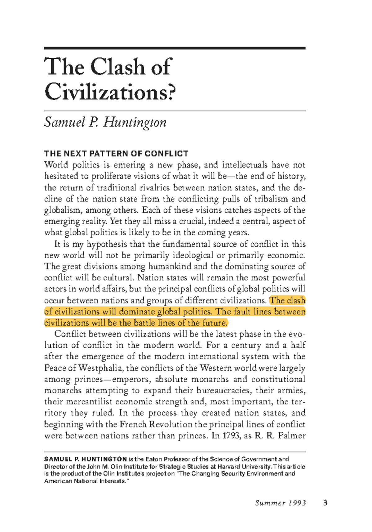 The Clash of Civilizations? Insights from Samuel P. Huntington's ...