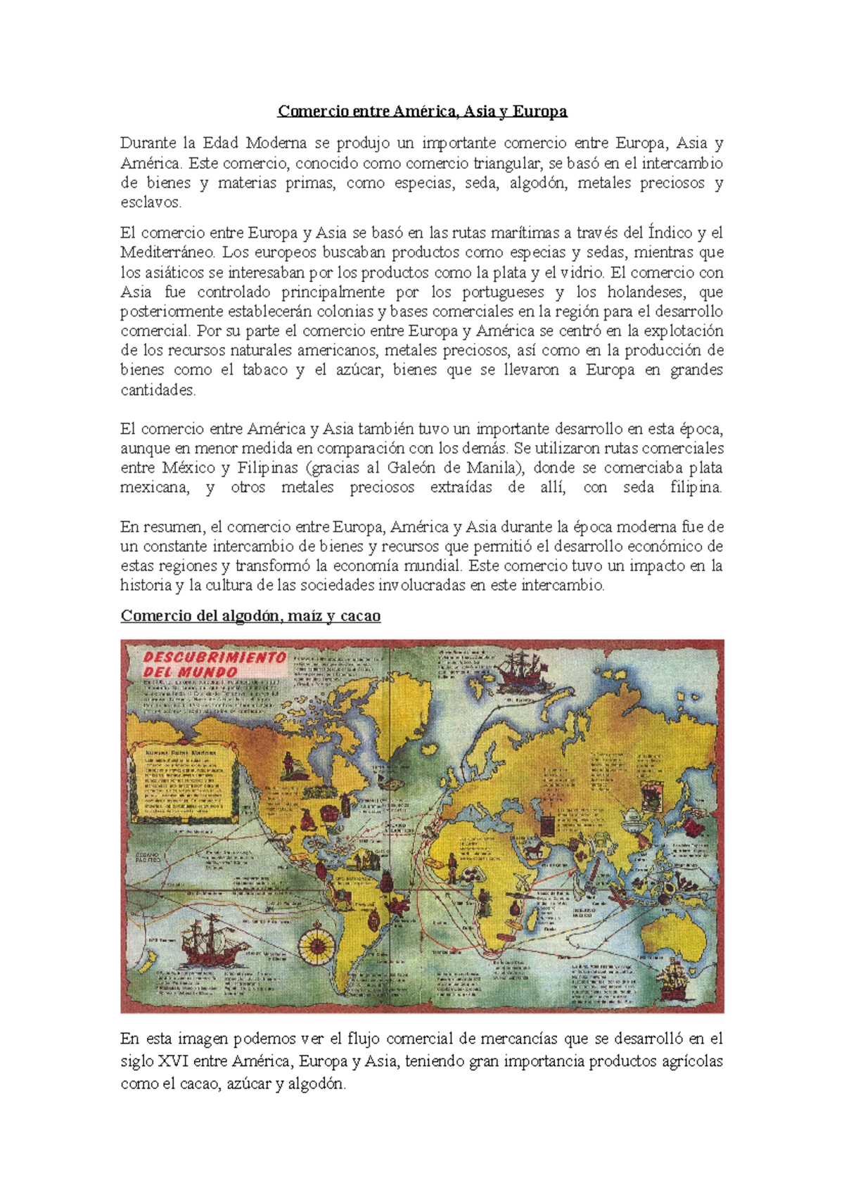 Comercio Triangular entre América, Europa y Asia en la Edad Moderna ...