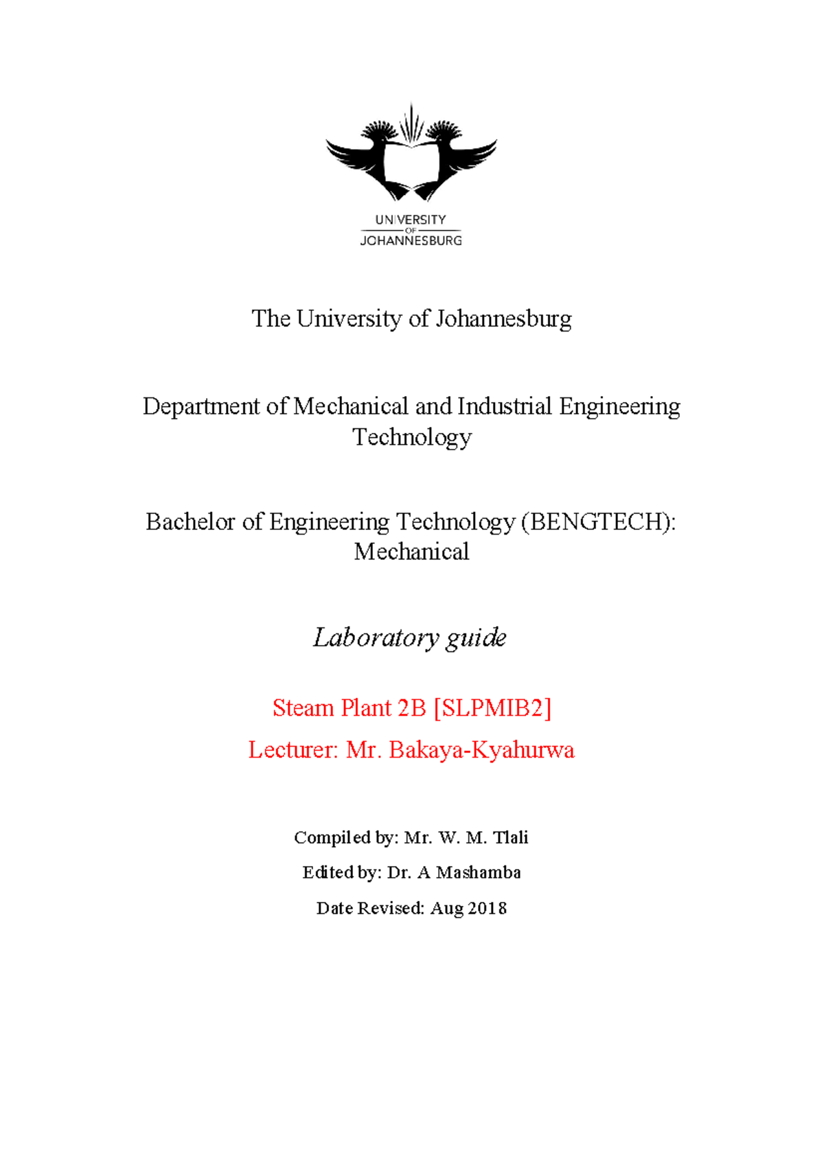 BENGTECH Mechanical Engineering Lab Guide: Steam Plant 2B [SLPMIB2 ...
