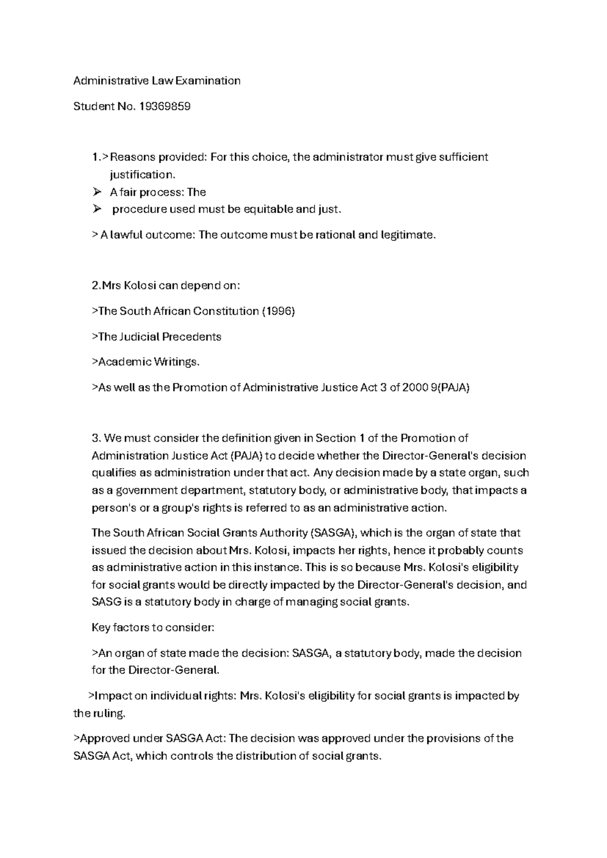 Administrative Law Exam 2: Justifications & PAJA Insights - Studocu