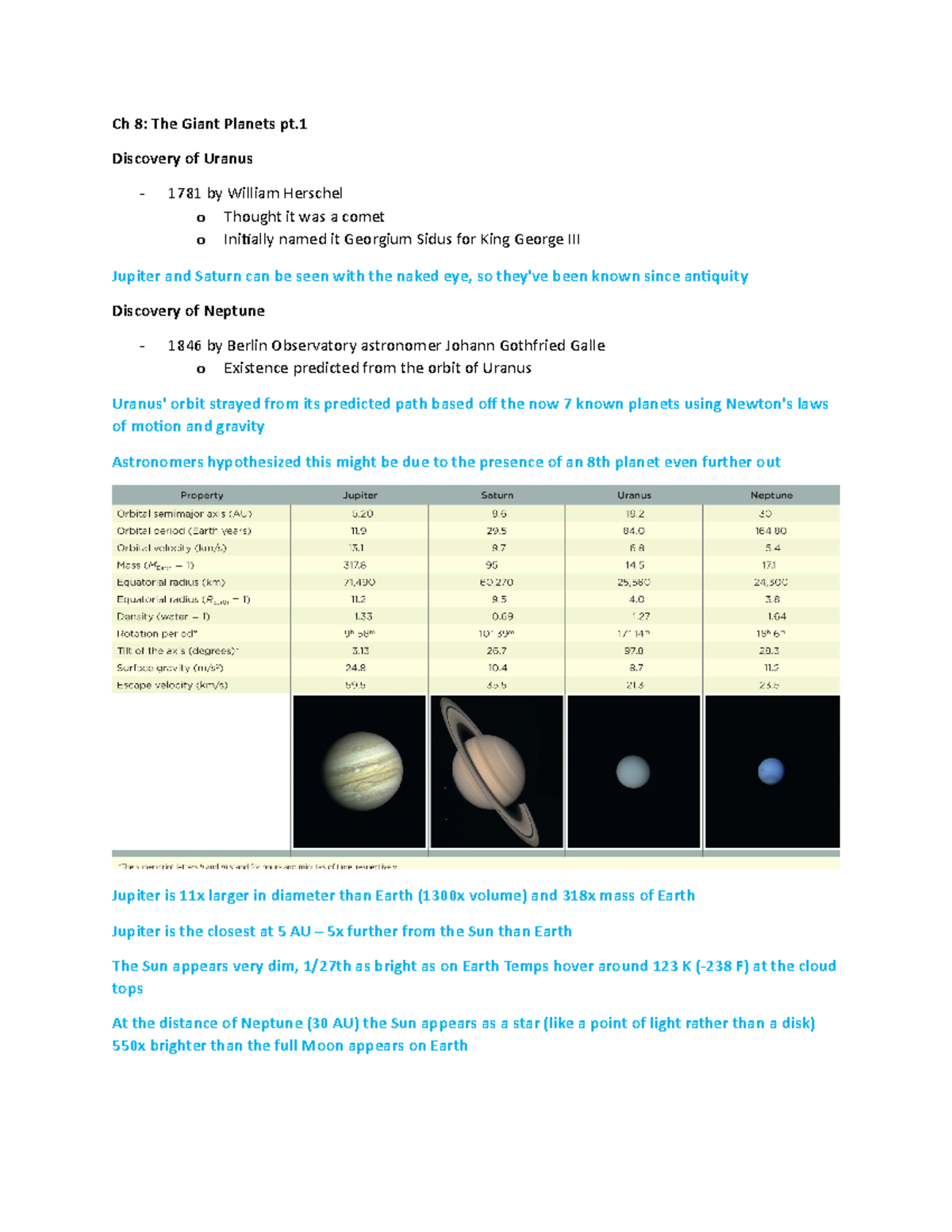 Ch 8: Insights on the Giant Planets and Their Unique Features - Studocu