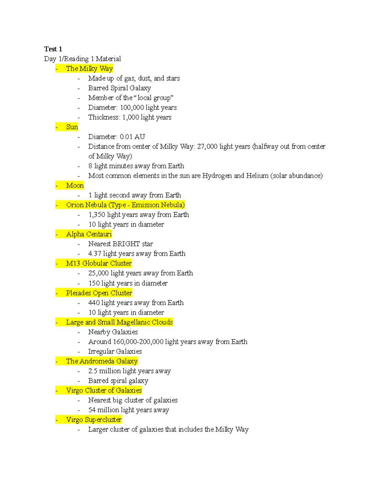 Astronomy Study Guide: Key Concepts and Theories (ASTR 101) - Test 1 ...