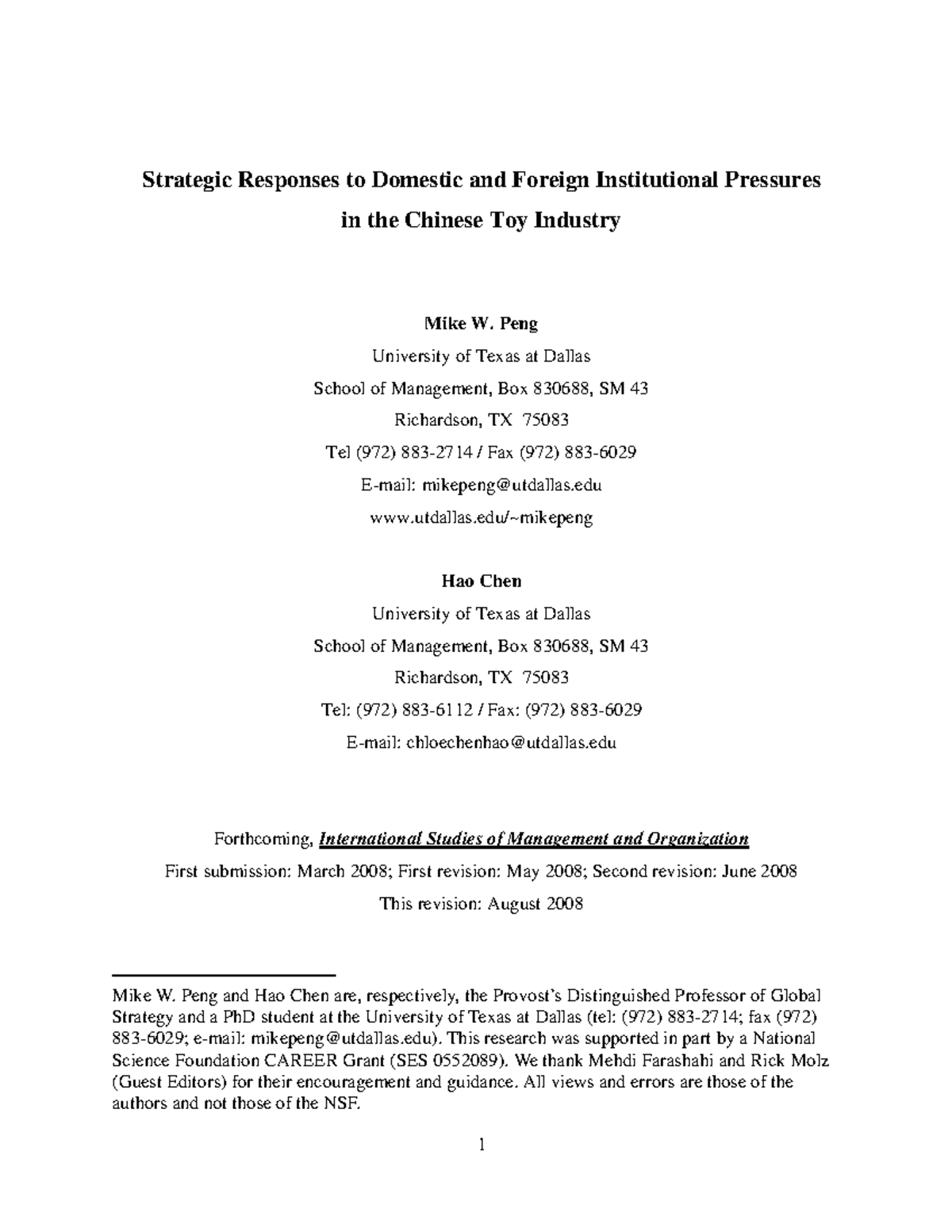 Peng Chen Toys 0808 Ismor 3 - Strategic Responses to Domestic and ...