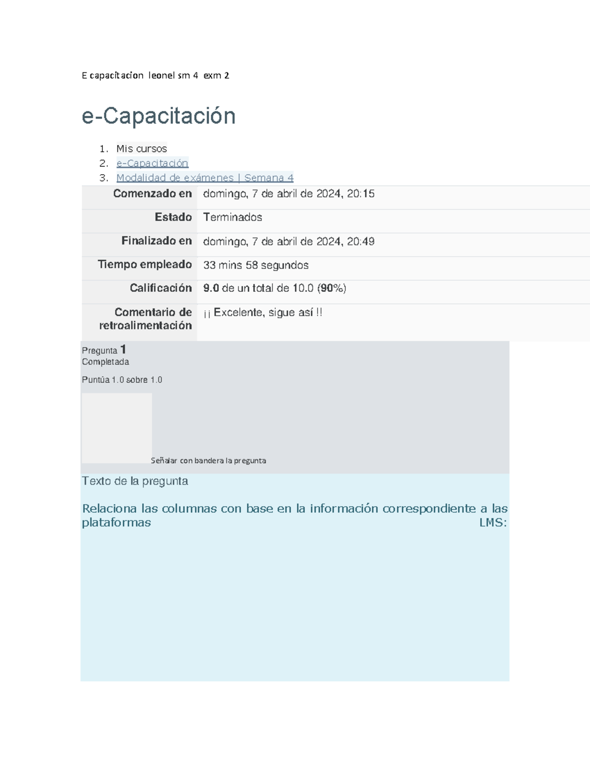 E-Capacitación Examen 2 Leónel SM - Calificación y Retos - Studocu