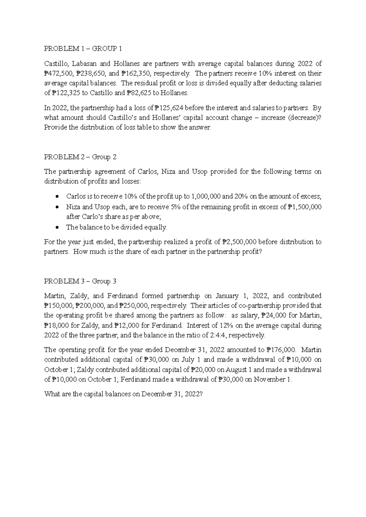 Distribution of Profit and Losses: Partnership Problems Analysis - Studocu