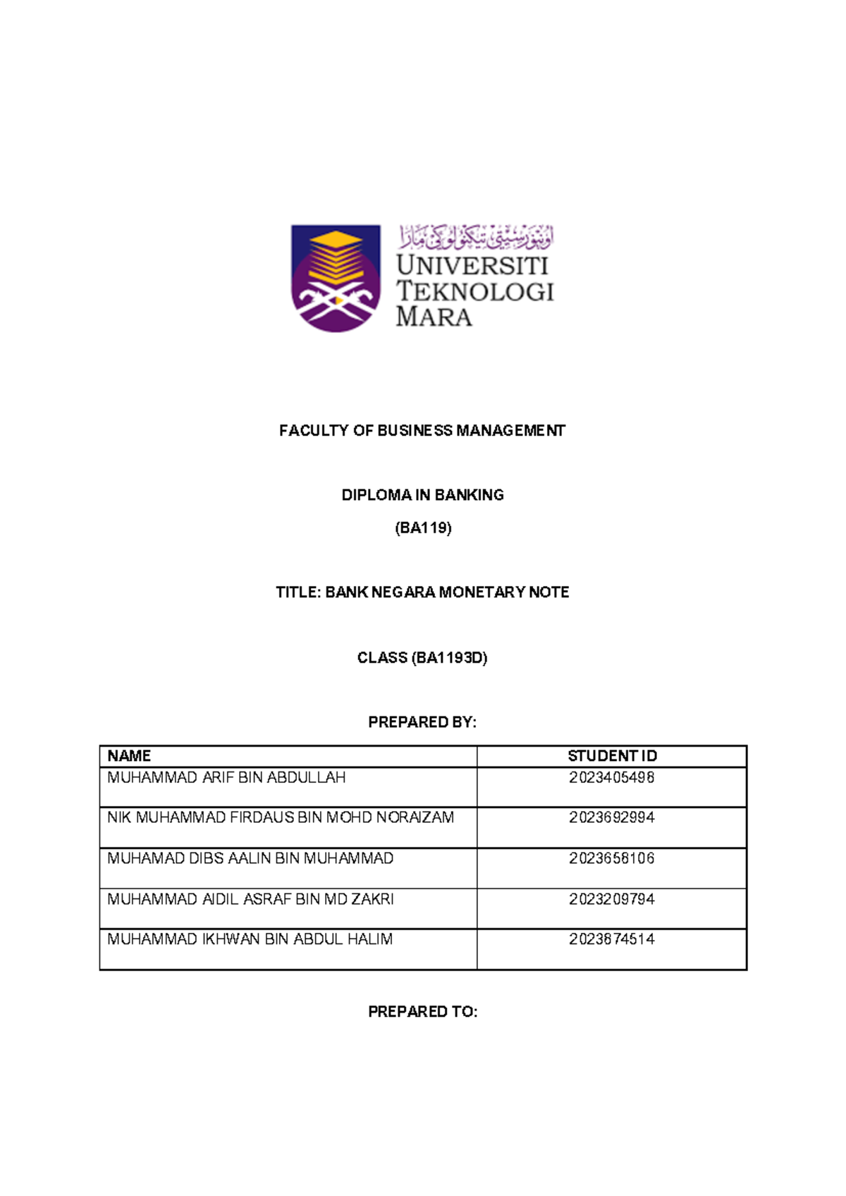 Bank Negara Malaysia Monetary Notes Report (FIN250) - BA1193D - Studocu