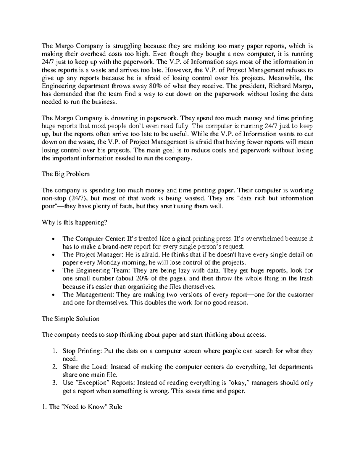 CASE Study 1: Streamlining Information Management at Margo Co. - Studocu