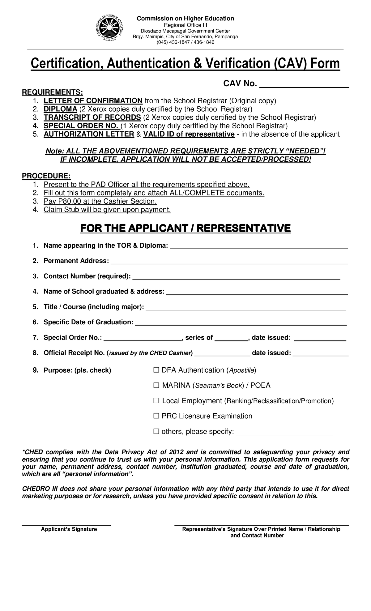 Certification Authentication and Verification - Form - 2019 ...