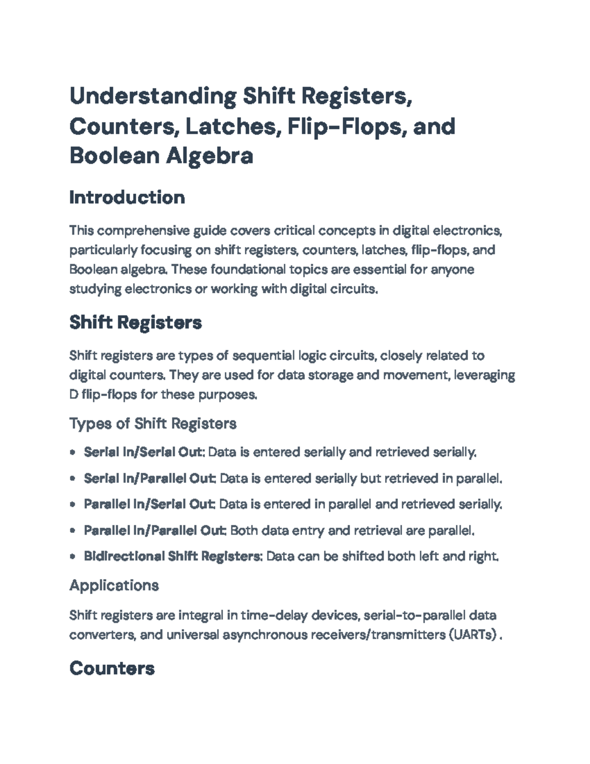 Digital Electronics: Shift Registers, Counters, Latches & Boolean ...
