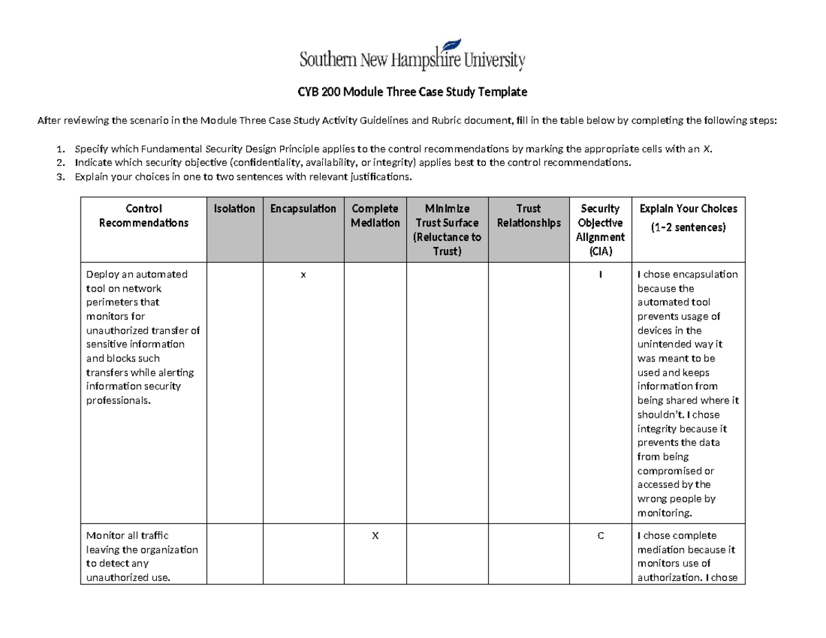 CYB 200 Module 3 Case Study: Security Design Principles & Objectives ...