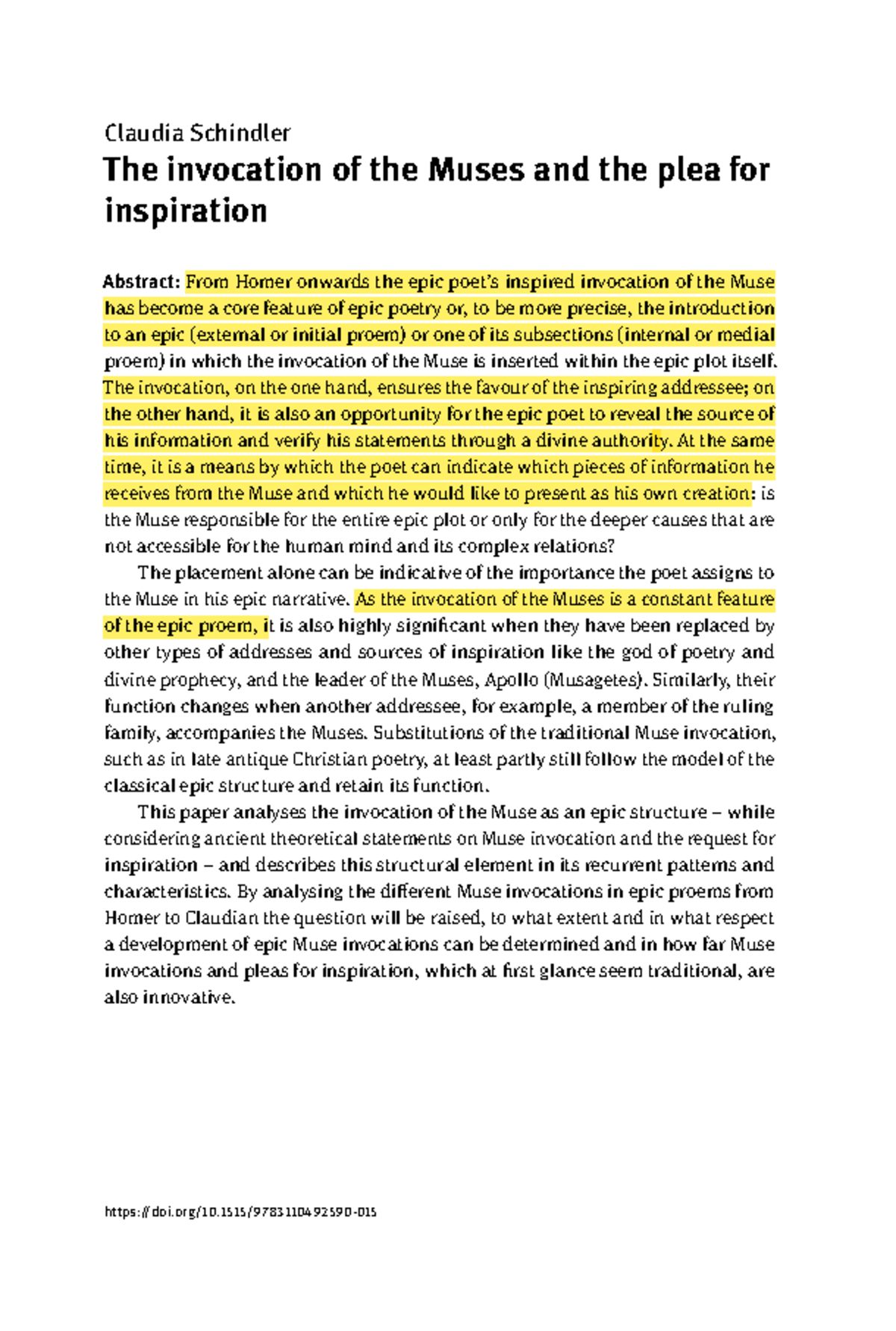 The Invocation of the Muses in Epic Poetry: An Analytical Essay - Studocu